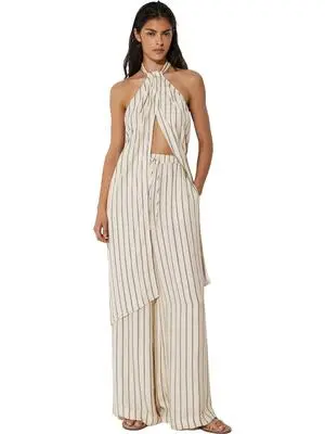 REISS Isabella Striped Halterneck Resort Top - Ivory/black