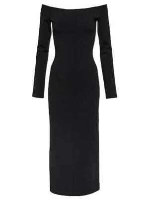 Galvan Aphrodite Off-shoulder Long-sleeve Midi Dress - Black