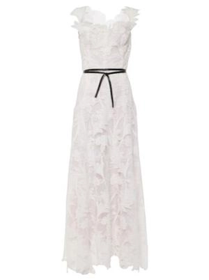 Oscar De La Renta Marbled Carnation Guipure Lace Bustier Gown - White