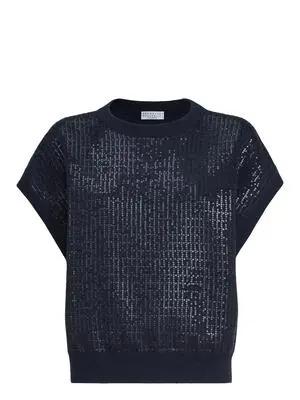 Brunello Cucinelli Sequined Crew Neck Top - Blue