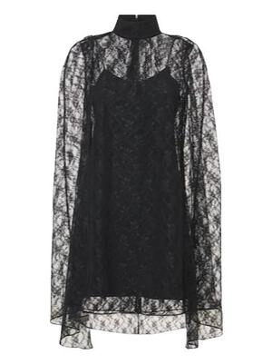 RODARTE Caped Floral Lace Minidress - Black