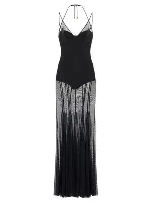 Elisabetta Franchi Sheer-panelled Pleated Maxi Dress - Black