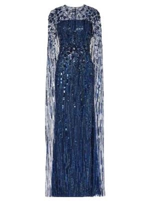 Jenny Packham Ruby Sequined Caped Gown - Blue