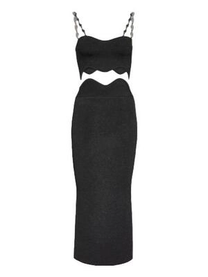 Galvan Marina Wave Crop Top And Midi Skirt Set - Black