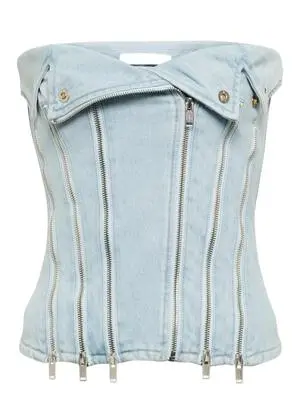 DION LEE One-shoulder Zippered Denim Bustier - White
