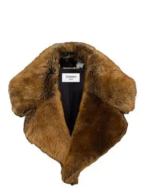 Saint Laurent Cocoon Coat In Lacquered Canvas And Shearling - Black