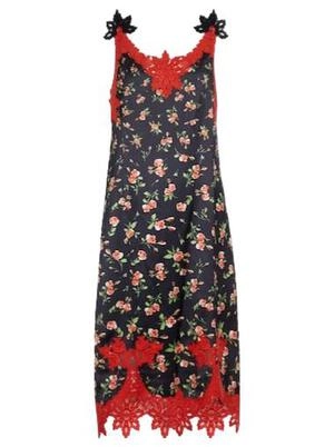 Rabanne Floral Print Lace Trim Midi Dress - Black
