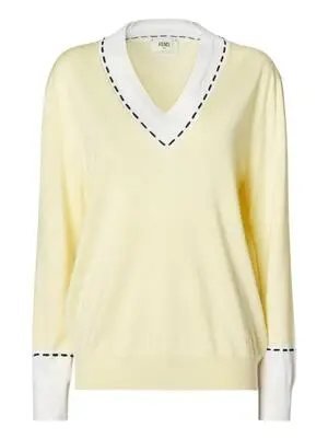 Fendi Selleria Contrast Stitch V-neck Sweater - Yellow