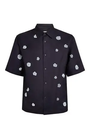 Sandro Flocked Floral Short-sleeve Shirt - Blue