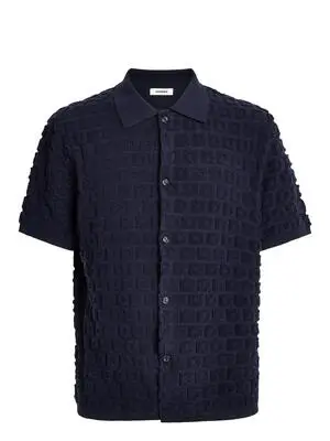 Sandro Terry Knit Jacqaurd Short-sleeve Shirt - Blue