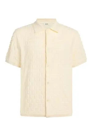 Sandro Terry Knit Jacquard Short-sleeve Shirt - Beige