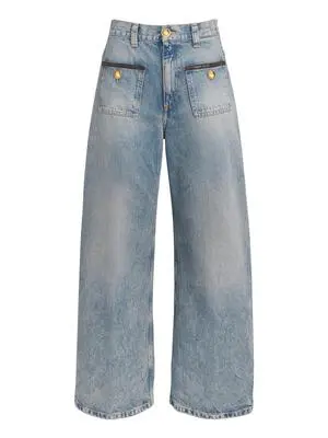 SANDRO Sandro Paris Straight Leg Jeans With Leather Trim