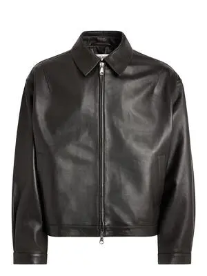 COLE BUXTON Leather Bomber Jacket - Brown