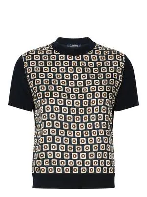Max Mara Geometric Print Wool-silk T-shirt - Navy