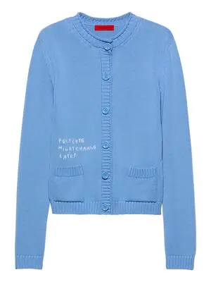 Max & Co. Cotton Embroidered Cardigan With Pockets - Blue
