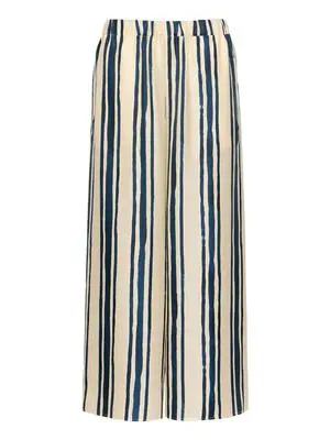 Max Mara Silk Wide-leg Trousers With Vertical Stripes - Navy