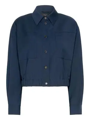 Max Mara Virgin Wool Cropped Jacket With Classic Collar - Navy
