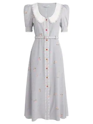 Alessandra Rich Floral Print Belted Midi Dress - Grey