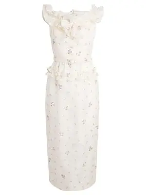 Alessandra Rich Off-the-shoulder Floral Silk Midi Dress - White
