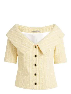 Alessandra Rich Off-the-shoulder Sequin Tweed Top - Yellow