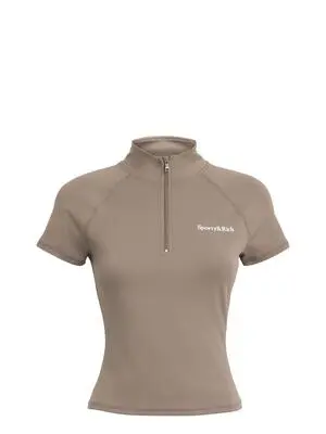 SPORTY & RICH Logo Serif Quarter-zip Top - Beige