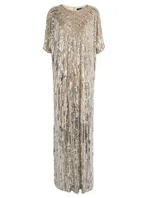 Jenny Packham Embellished Desert Blossom Maxi Dress - Nude