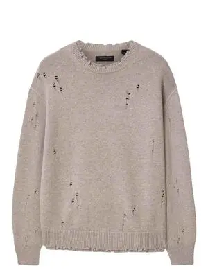 ALLSAINTS Distressed Cotton Crewneck Sweater - Brown