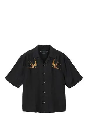 ALLSAINTS Linen Embroidered Avia Shirt - Black