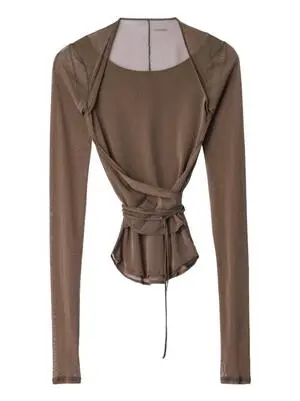 LEMAIRE Mesh Jersey Ballerina Wrap Top - Cocoa