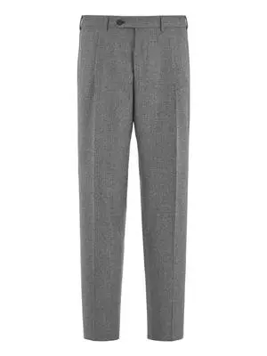 Canali Prince Of Wales Check Regular-fit Wool Flannel Pants - Grey