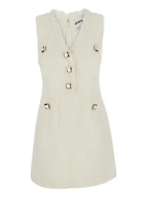 SELF-PORTRAIT Sleeveless V-neck Mini Dress With Jewel Buttons - Multicolor