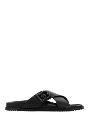 Dolce & Gabbana Leather Cross-strap Slippers - Black