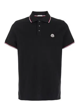 Moncler Piquet Cotton Polo Shirt With Logo Patch - Black