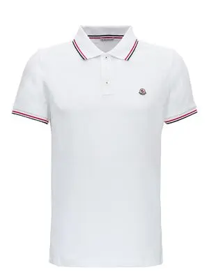 Moncler Polo Shirt With Classic Collar And Logo Embroidery On The Front In Cotton - White