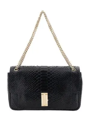 TOM FORD Semi Shiny Printed Python Shoulder Bag With Chain Strap - Black