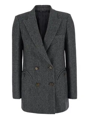 BLAZÉ MILANO J Line Double-breasted Wool Blend Jacket - Multicolor