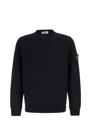 Stone Island Crewneck Sweatshirt With Logo Patch - Black