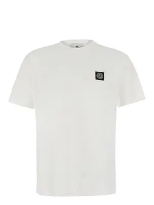 Stone Island Crew Neck T-shirt With Logo Patch On The Front In Cotton For - White