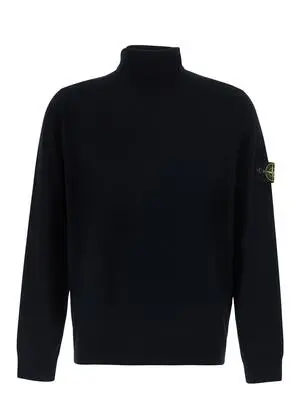 Stone Island Cotton High Neck Sweater With Logo Patch - Multicolor