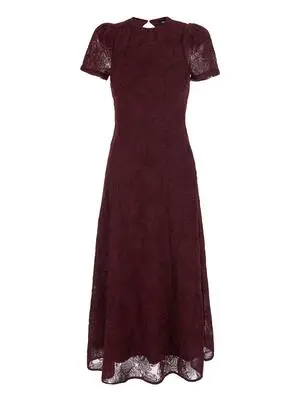 ROTATE BY BIRGER CHRISTENSEN Bordeaux Embroidered Long Dress With Flared Skirt - Multicolor