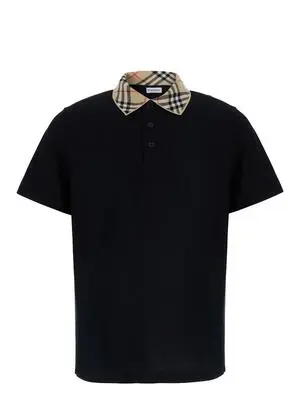 Burberry Burberry Men 'Evan' Black Polo Shirt With Check Motif Collar In Cotton For Men Multicolor