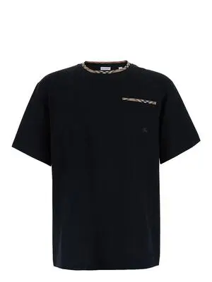 Burberry Ryan' Black Tshirt With Check Motif Details In Cotton For - Multicolor