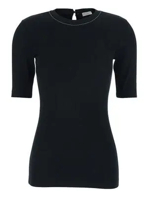 Brunello Cucinelli Cotton T-shirt With Three-quarter Sleeves - Black