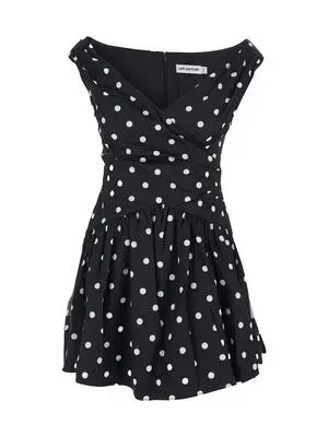 SELF-PORTRAIT Polka Dot Cotton Dress With Flared Skirt - Multicolor
