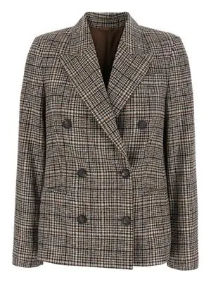 BRUNELLO CUCINELLI BRUNELLO CUCINELLI Wool Double-Breasted Jacket With Peak Lapel And Check Motif