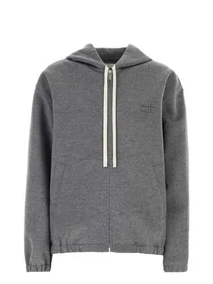 Miu Miu Wool Blend Jacket With Drawstring Hood - Gray
