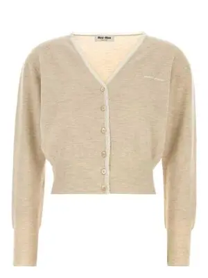 Miu Miu MIU MIU Melange Sand Cashmere Blend Cardigan Brown