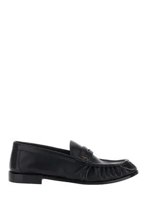 Saint Laurent Leather Loafers With Cassandre Detail - Black