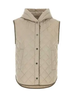 Brunello Cucinelli Sleeveless Quilted Jacket With Hood - Brown