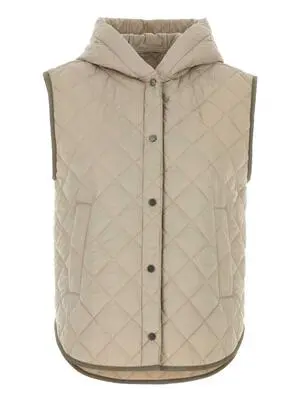 Brunello Cucinelli Sleeveless Quilted Jacket With Hood - Brown